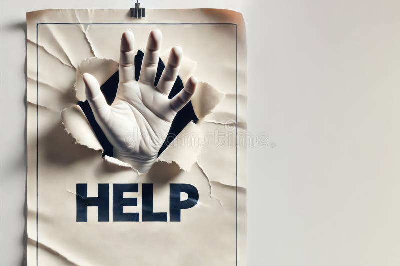 A Hand Breaking Out of a Piece of Paper Labeled HELP. Space for Text ...