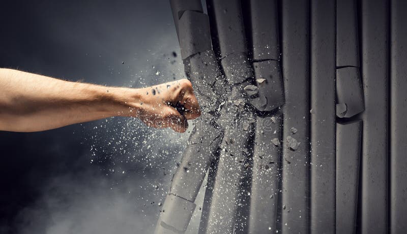 Hand Breaking Through The Wall. Mixed Media Stock Image - Image of fist ...