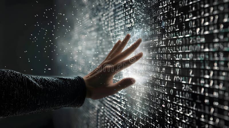 Hand Breaking through a Wall of Binary Code Symbol Stock Illustration ...