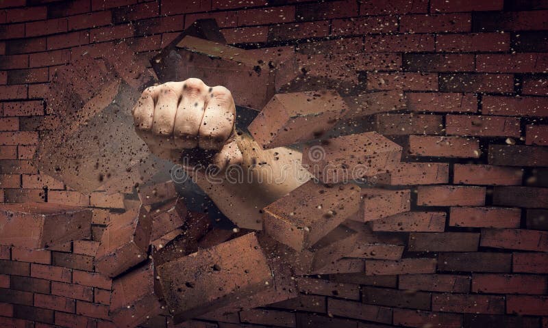 Hand Breaking through the Wall. Mixed Media Stock Photo - Image of ...