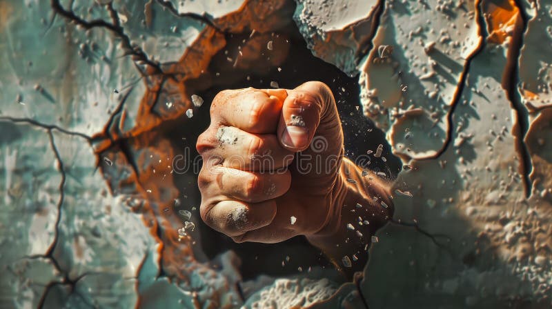 Hand Breaking through the Wall. Strength and Power Concept Stock ...