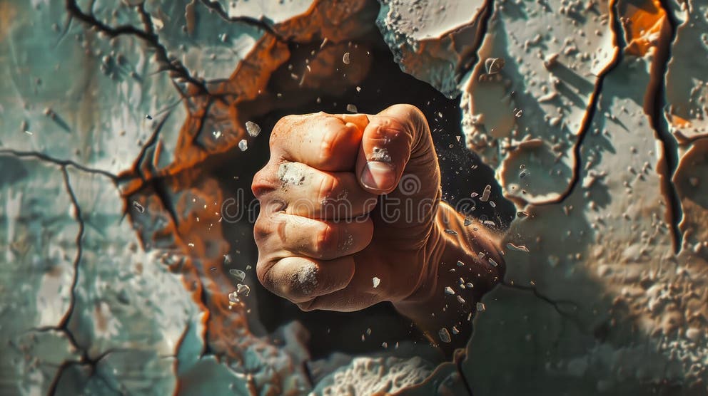 Hand Breaking through the Wall. Strength and Power Concept Stock ...