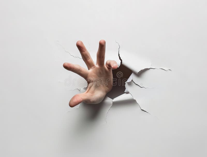 A Hand is Breaking through a White Wall Stock Illustration ...