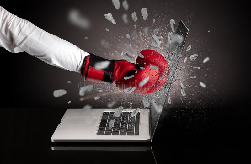 Hand breaks laptop screen stock image. Image of complain - 168300465