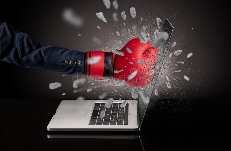 Hand breaks laptop screen stock photo. Image of equity - 139500886