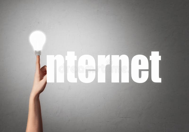 Hand with Bright Light Bulb on Index Finger in the Form of Letters and ...