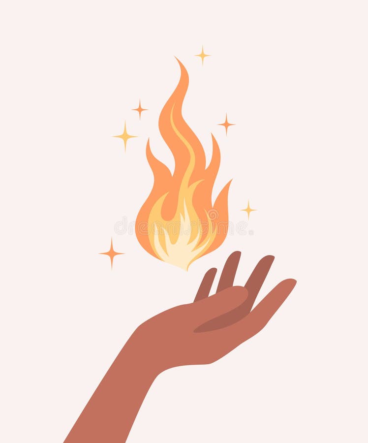 Hand with Brown Skin Tone Holding a Flame Above an Open Palm. Vector ...