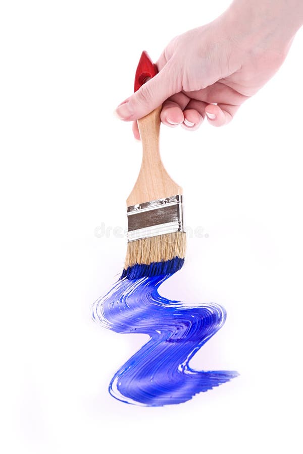 Hand with Brush and Red Paint Isolated Stock Photo - Image of hold ...