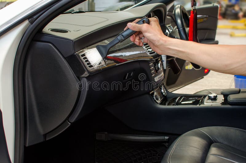 Hand with Brush Cleaning Interior Car Stock Photo - Image of people ...