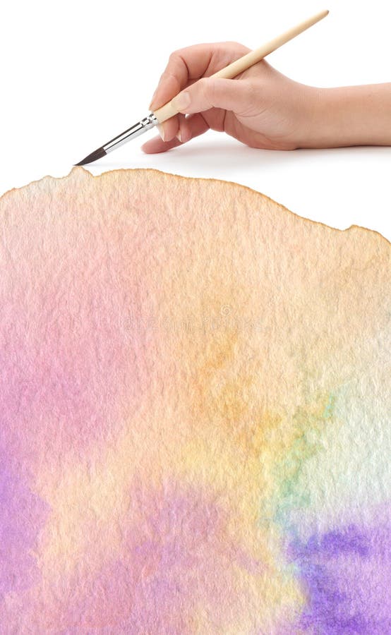 Hand with Brush and Color Painted Background Stock Image - Image of ...
