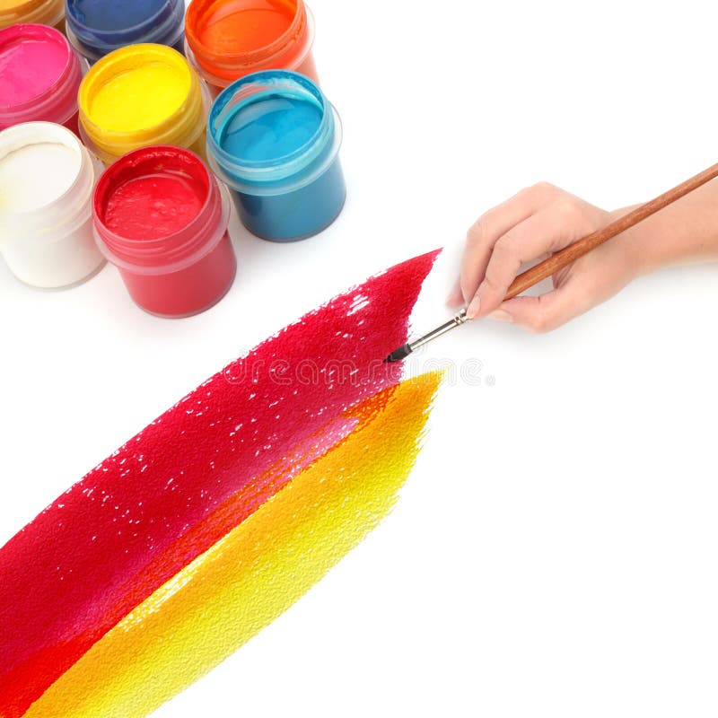 Hand with brush and paint stock image. Image of stain - 18631339