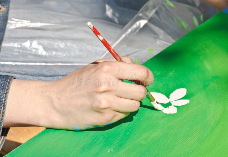 Hand with Brush Paints a Colorful Picture Stock Photo - Image of flower ...
