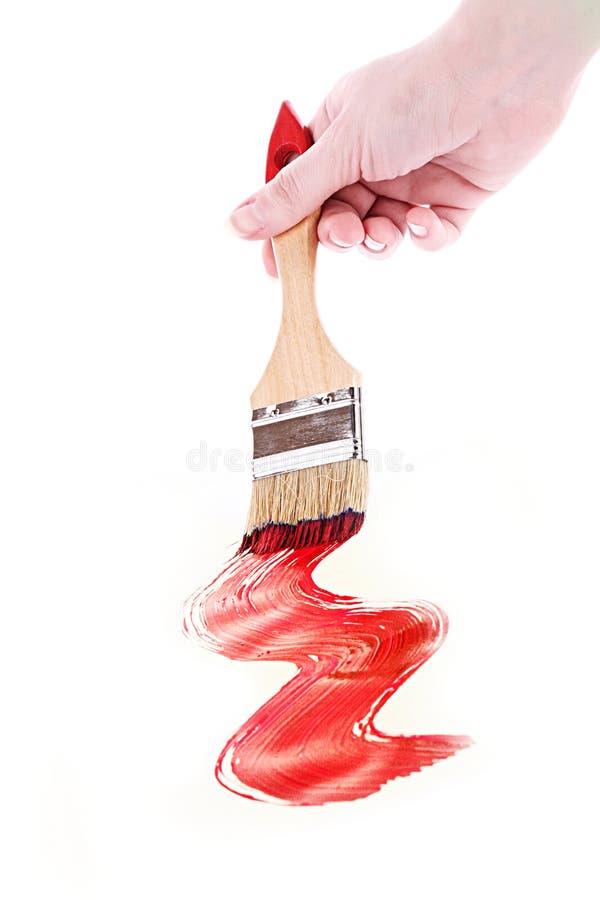 Hand with Brush and Red Paint Isolated Stock Image - Image of hand ...