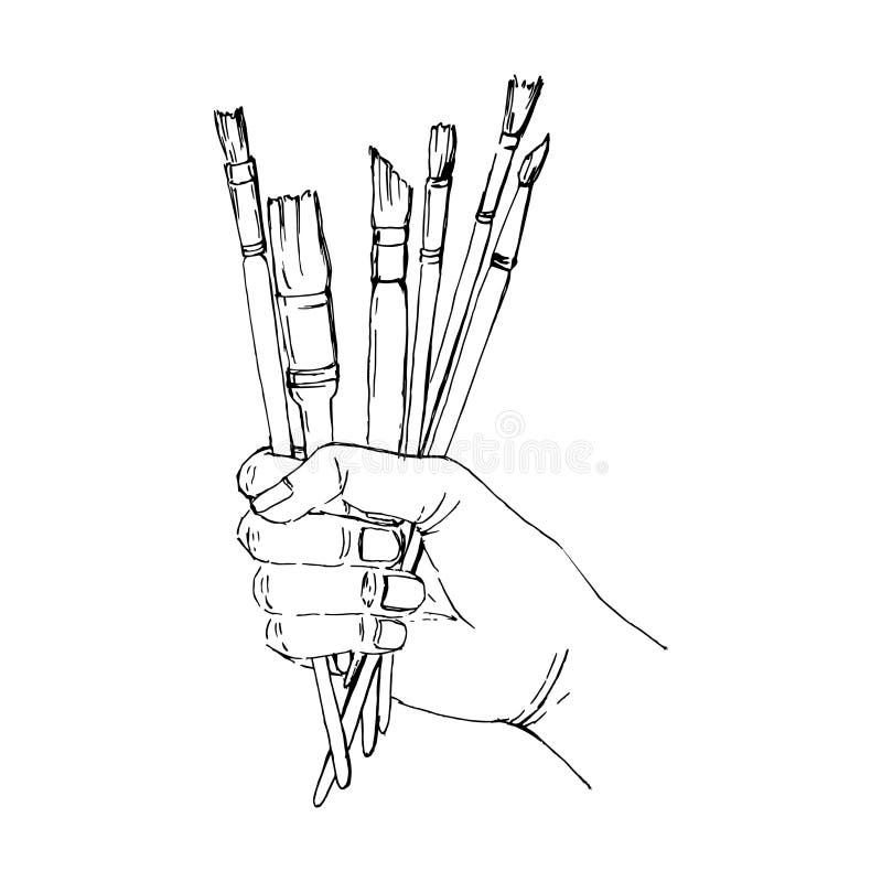 Hand Brushes in Black with Patterns Stock Illustration - Illustration ...