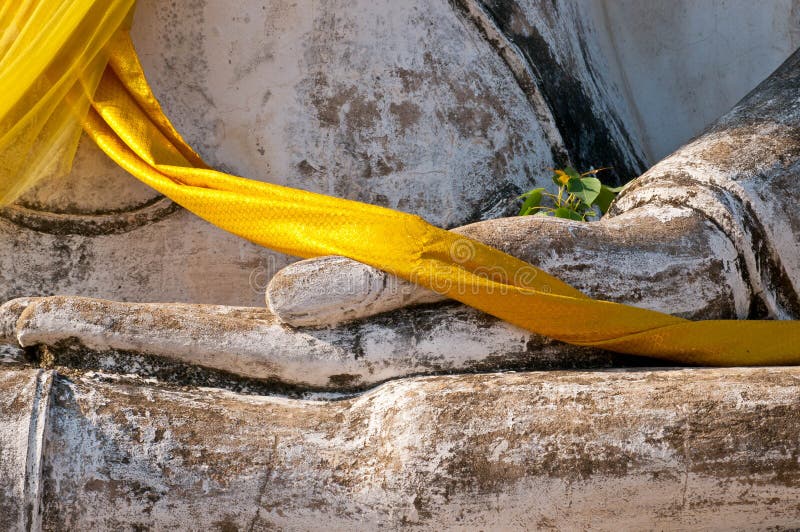 Hand of Buddha Image with Yellow Cloth Stock Image - Image of buddha ...
