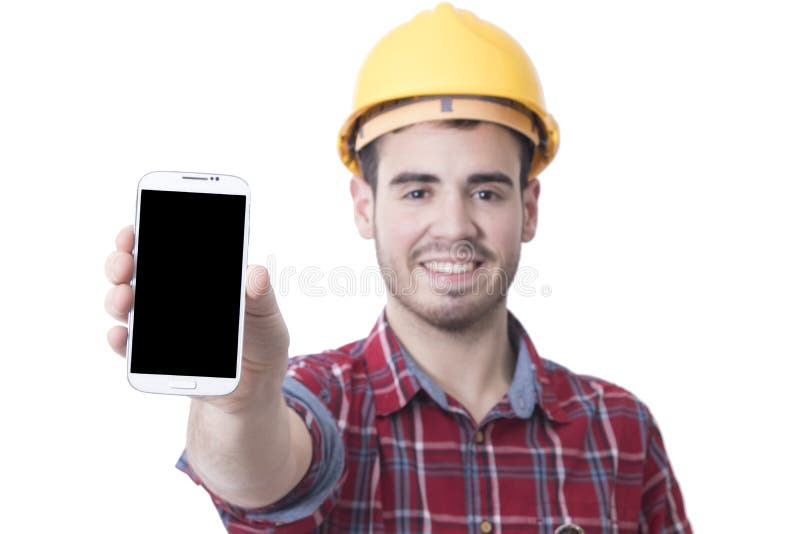 Hand of the Builder Mobile Phone Stock Image - Image of repairs ...