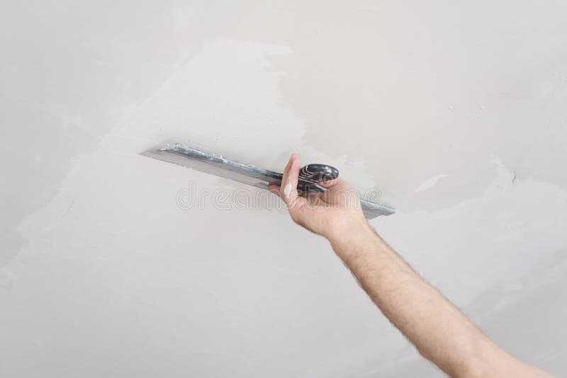 Renovation of ceiling stock photo. Image of trowel, seam - 144983002