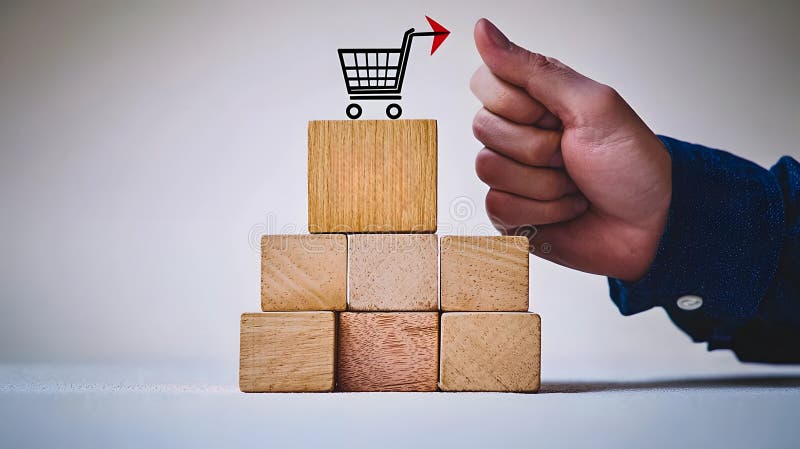 Hand Building a Block Pyramid with Cart Icon. Stock Illustration ...