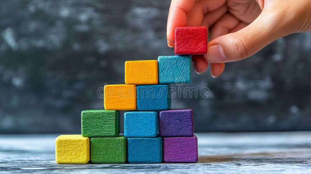 Hand Building a Colorful Block Staircase Stock Illustration ...