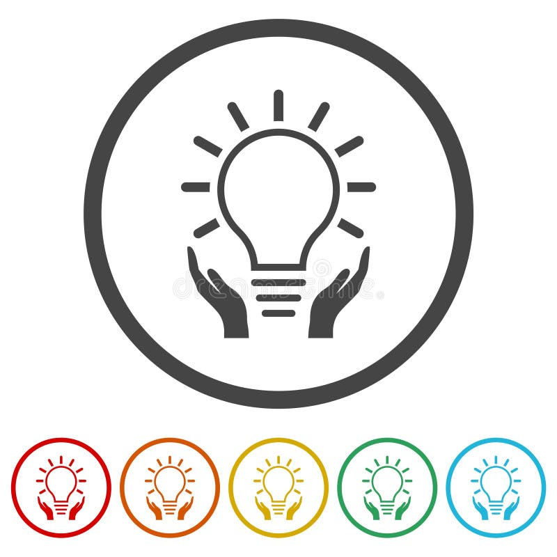 Hand Bulb Logo Design Ring Icon, Color Set Stock Illustration ...