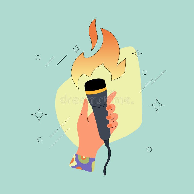 Burning Microphone Logo Template, Mic on Fire Symbol, Isolated on White ...