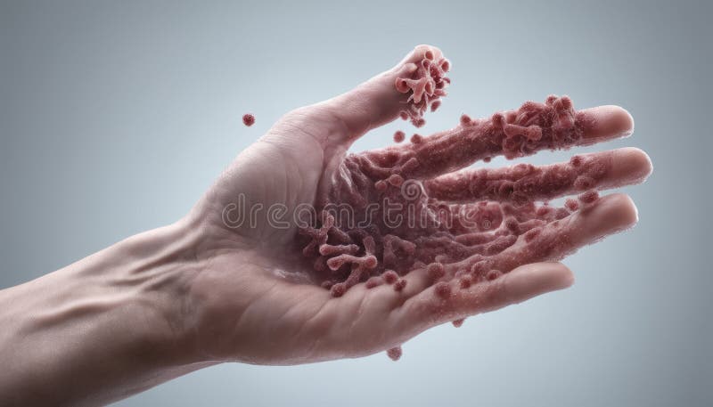 Hand with a Burst of Red Particles, Symbolizing Energy or Explosion ...