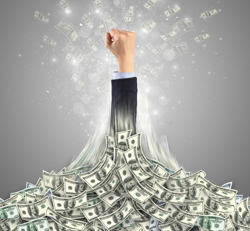 Hand Bursting Out from a Money Heap Stock Image - Image of finger ...