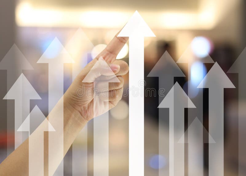 Hand of Business Man Point To the Highest Point of the Arrow. Stock ...