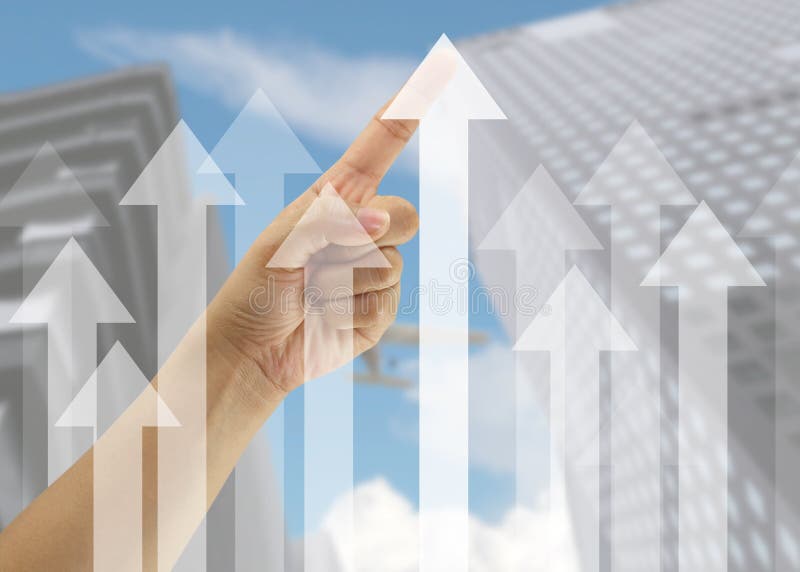 Hand of Business Man Point To the Highest Point of the Arrow. Stock ...