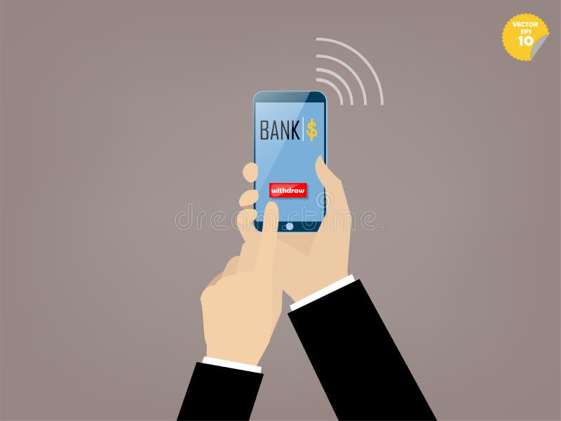 Hand of Business Man Touching Withdraw Button of Mobile Banking ...