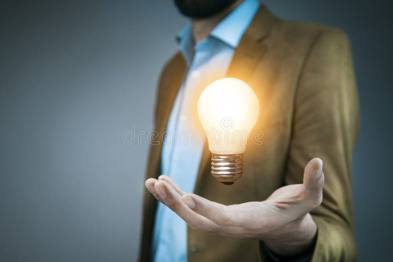 Hand of Business Man Write Light Bulb Stock Photo - Image of diagram ...