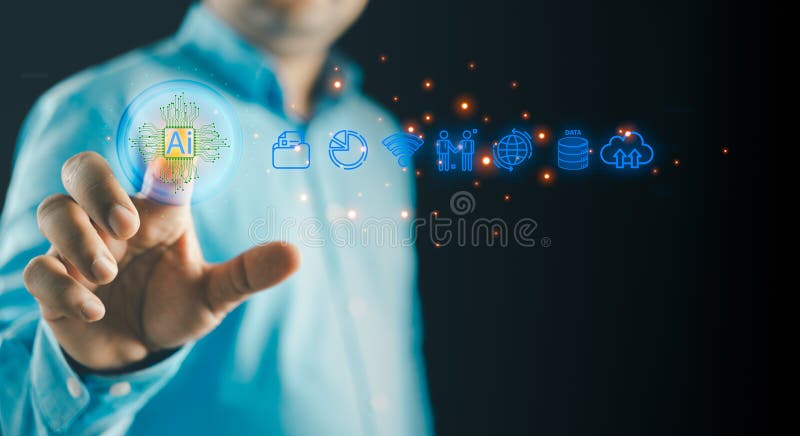 Hand Business People Touching Artificial Intelligence AI Circuit Board ...