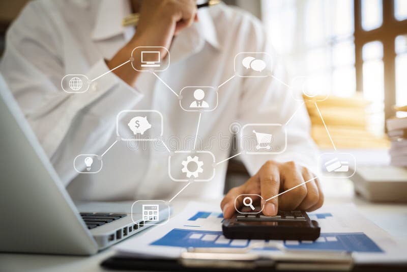 Hand Businessman Doing Finances and Calculate on Desk about Cost at ...