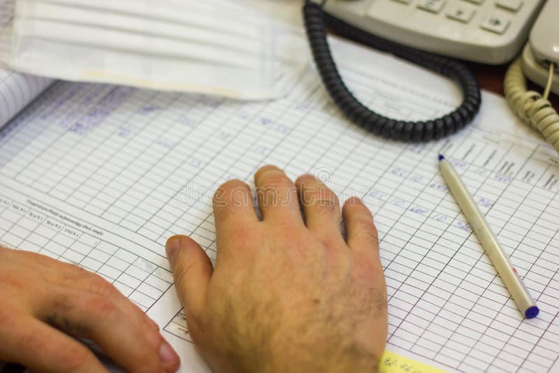 Hand of Businessman on His Table in Office Stock Photo - Image of ...