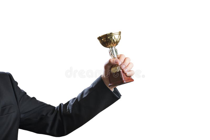 Hand of Businessman Holding Cup, Concept Success. Isolated on White ...