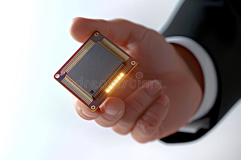 Hand of Businessman Holding Electronic Microprocessor Chip. Presenting ...