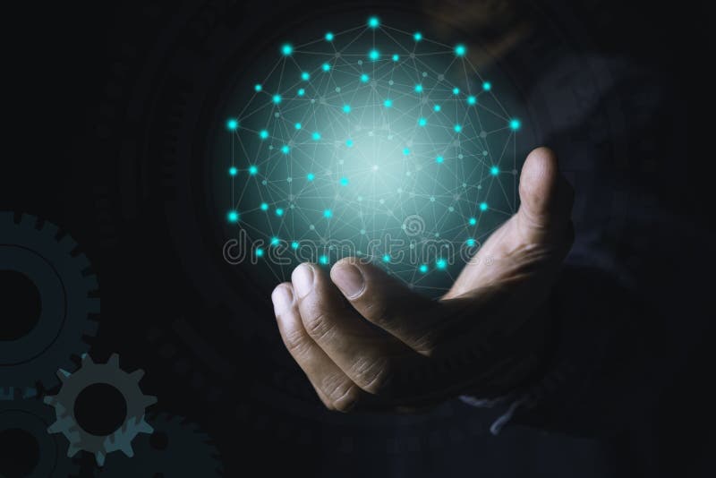 Hand of Businessman Holding Icon for Technology and Energy Concept ...