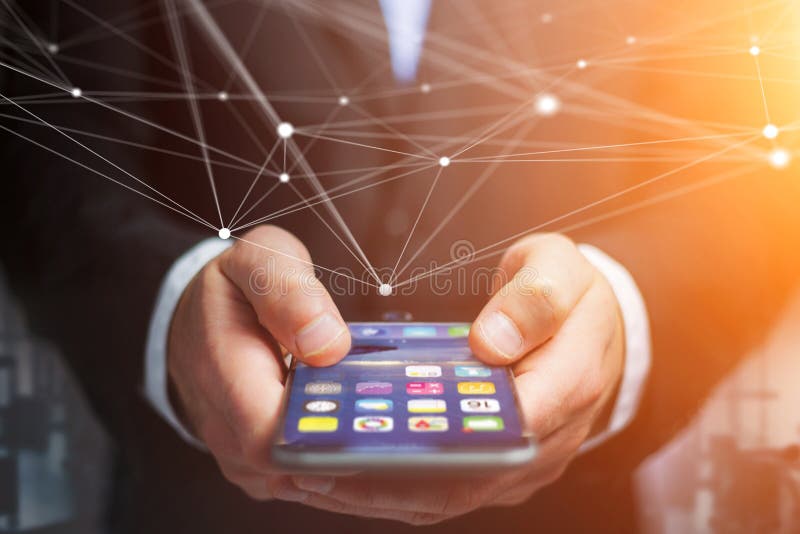 Hand of a Businessman Holding Smartphone with Operating System S Stock ...