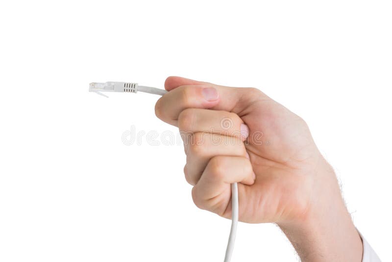 Hand with Cable and Flare in Server Room Stock Photo - Image of blue ...