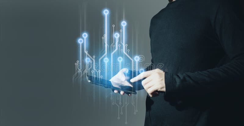 Businessman Interactive Touching a Holographic of Transaction Financial ...