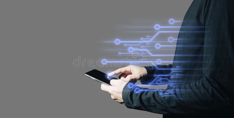 Businessman Interactive Touching a Holographic of Transaction Financial ...