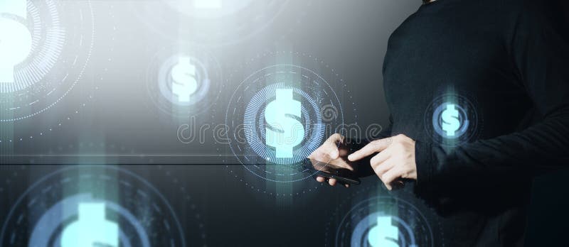 Businessman Interactive Touching a Holographic of Transaction Financial ...