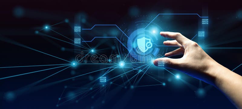 Businessman Interactive Touching a Holographic of Transaction Financial Network Data System ...