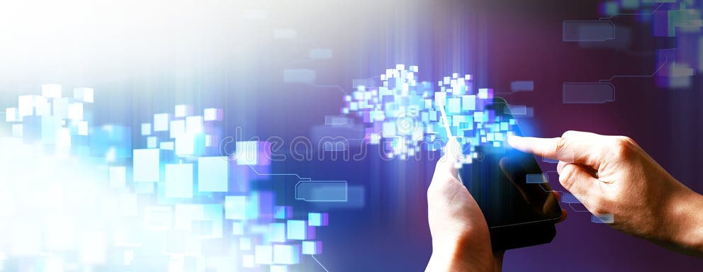 Hand of Businessman Interactive Touching a Holographic of Transaction ...