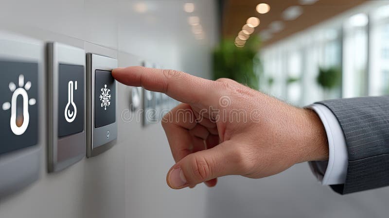 Hand of Businessman Interacts with Smart Control Panel To Manage ...
