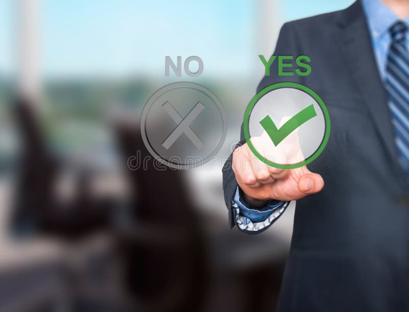 Hand of Businessman Press Yes Button Stock Image - Image of expressing ...