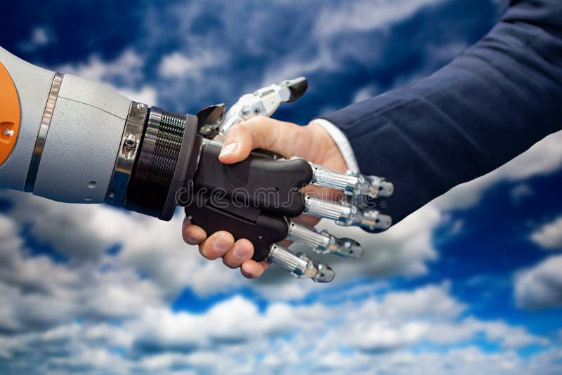 Hand of a Businessman Shaking Hands with a Android Robot Stock Image ...