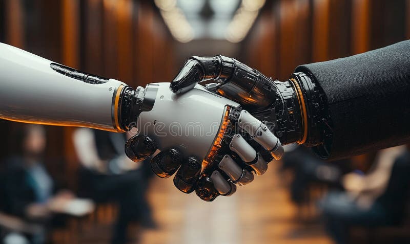 Hand of a Businessman Shaking Hands with a Droid Robot Stock ...