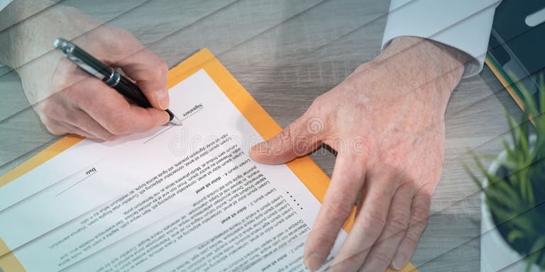 Hand of Businessman Signing a Document, Geometric Pattern Stock Photo ...