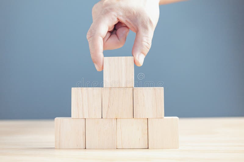 Hand of a Businessman Stacking Wood Empty Eight Blocks with Copy Space ...